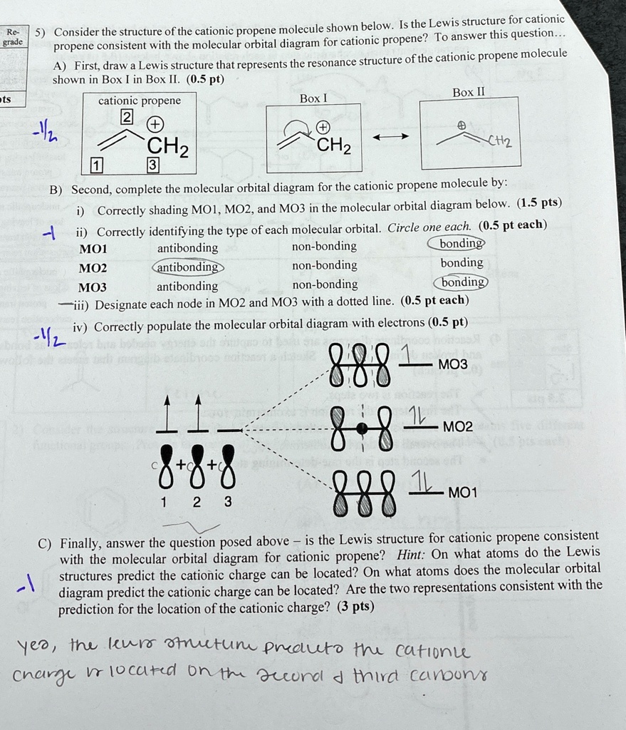 5) Consider the structure of the cationic propene molecule shown below ...