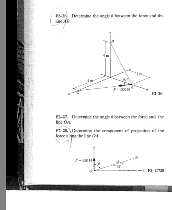 SOLVED: F2-26! Determine the angle between the force and the line AB. F ...