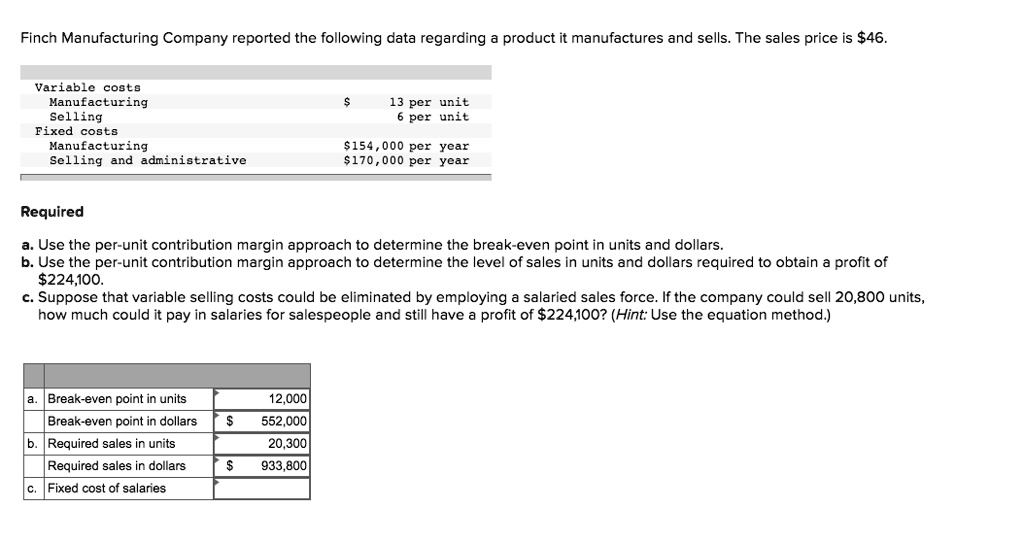 required use the per unit contribution margin approach to determine the ...