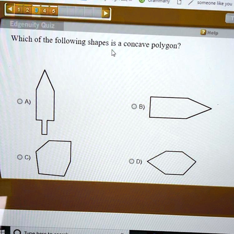 Edgenuity Quiz Which of the following shapes is a concave polygon?