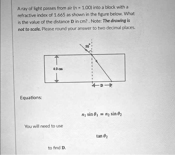 SOLVED: A ray of light passes from air (n=1.00) into a block with a refractive index of 1.665 as ...