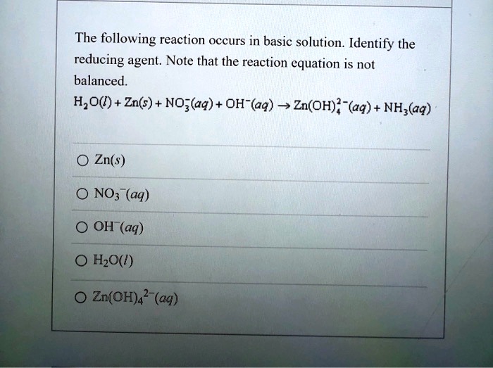 SOLVED: The following reaction occurs in basic solution: Identify the ...