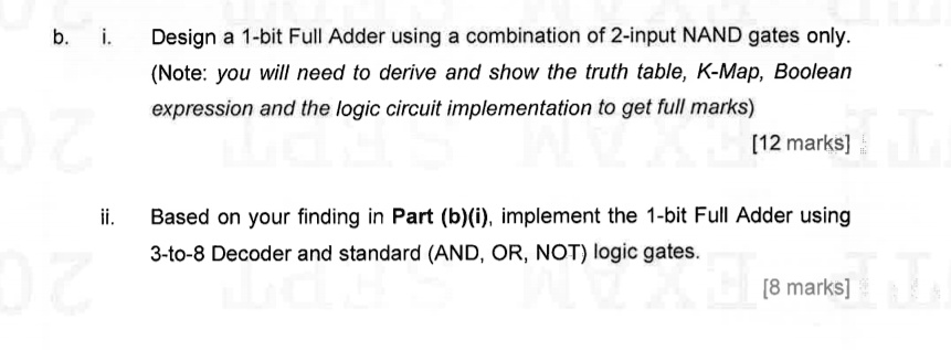 Solved Design A 1 Bit Full Adder Using A Combination Of 2 Input Nand