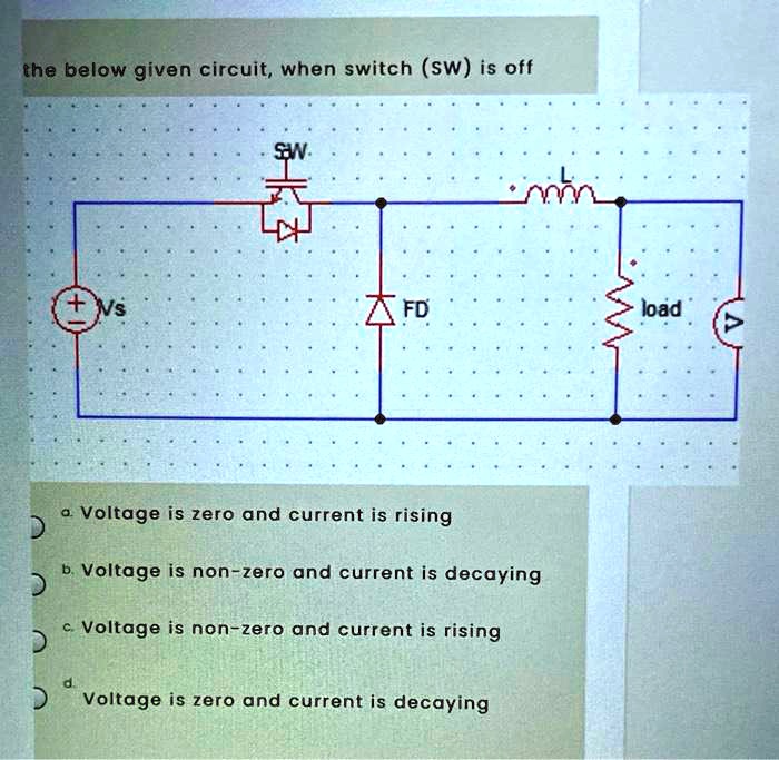 the below given circuit, when switch (SW) is off SW + Vs AFD load a ...
