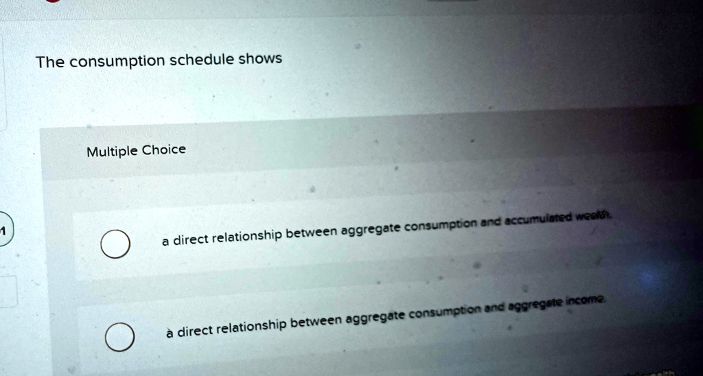 The consumption schedule shows: Multiple Choice a direct relationship ...