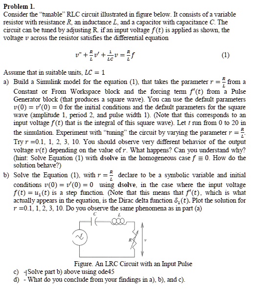 problem l consider the tunable rlc circuit illustrated in figure below ...