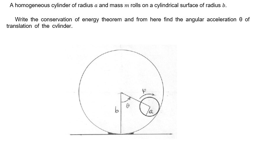 SOLVED: A homogeneous cylinder of radius a and mass m rolls on a ...