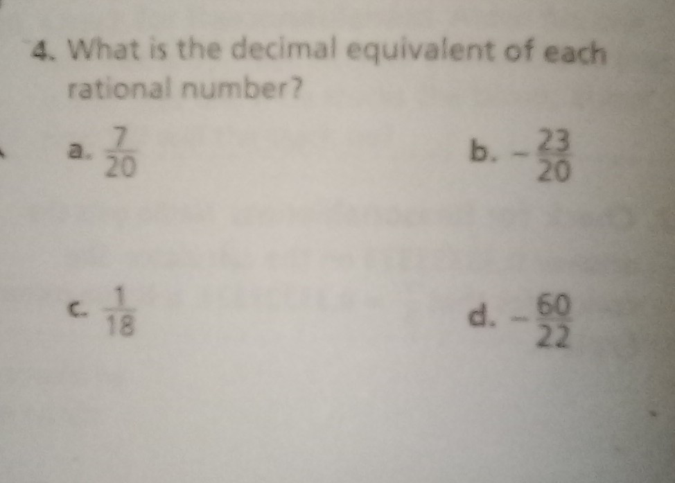 SOLVED 4 What Is The Decimal Equivalent Of Each Rational Number A