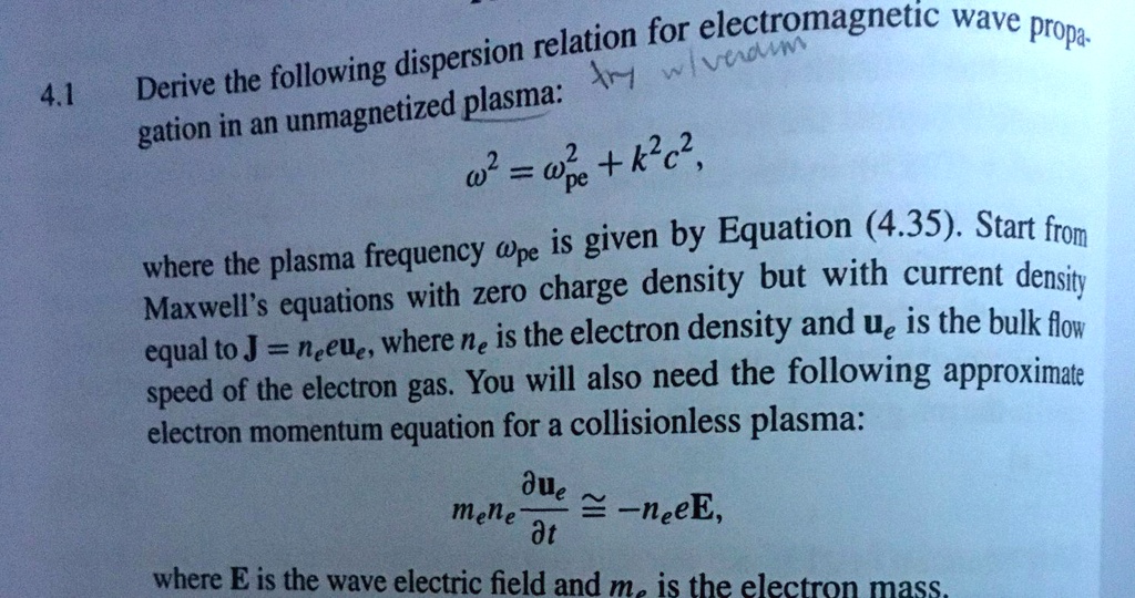 relation for electromagnetic wave propa dispersion veadim 41 derive the ...