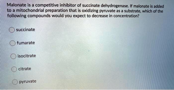 Malonate is a competitive inhibitor of succinate dehydrogenase. If ...