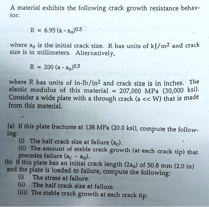 A material exhibits the following crack growth resistance behavior: R ...