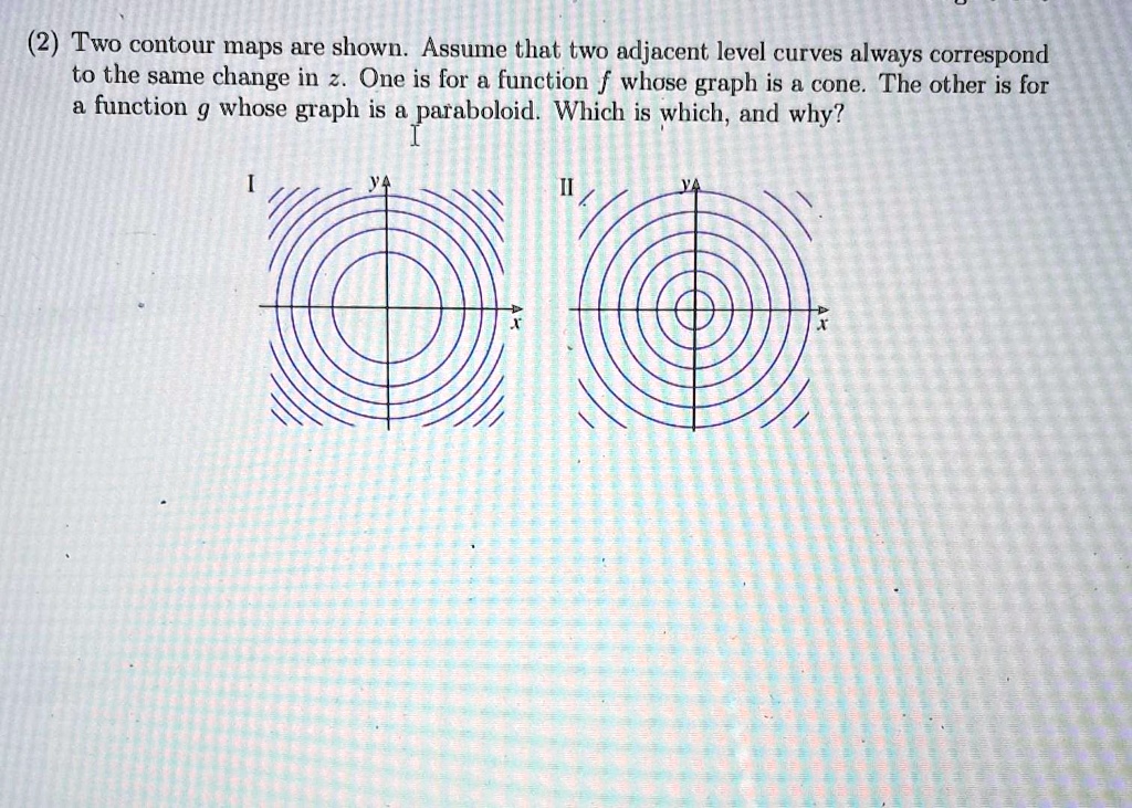 SOLVED: (2) Two contour maps are shown. Assume that two adjacent level ... SOLVED: (2) Two contour maps are shown. Assume that two adjacent level ...