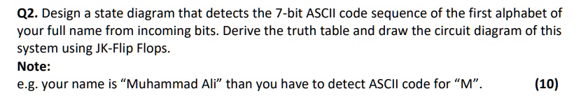 SOLVED: Q2. Design a state diagram that detects the 7-bit ASCII code sequence of the first ...
