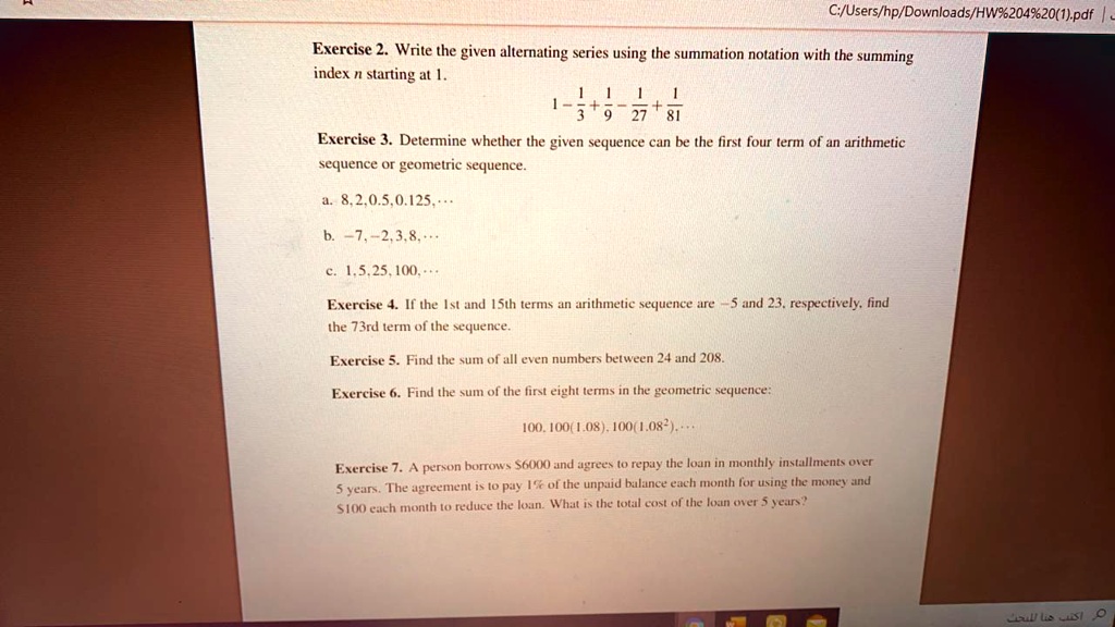 Solved C Users Hp Downloads Hw204920 1 Pdf Exercise Write The Given Alternating Series Using
