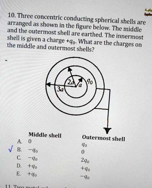 10 three concentric conducting arranged as shown in the spherical shells are and the outermost ...