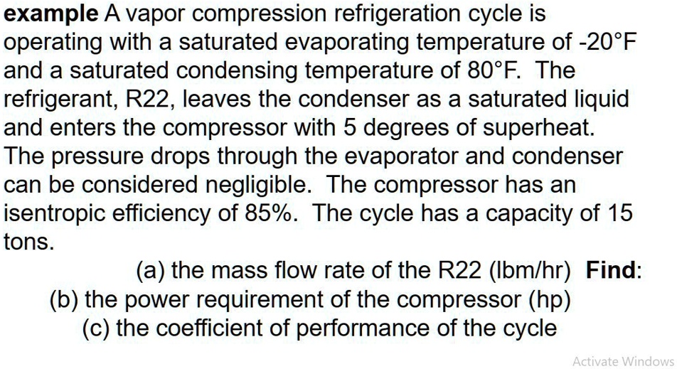 example A vapor compression refrigeration cycle is operating with a ...