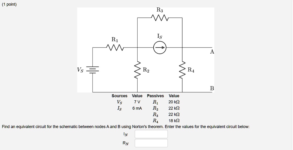 SOLVED: Find an equivalent circuit for the schematic between nodes A and B using Norton's ...