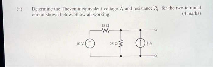 Determine the Thevenin equivalent voltage Vc and resistance Rt for the two-terminal circuit ...
