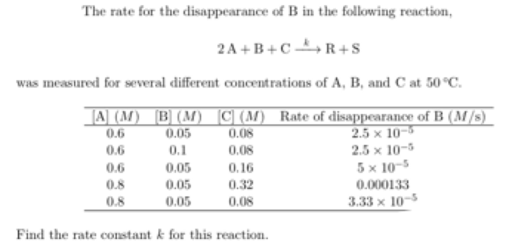 SOLVED: The rate for the disappearance of B in the following reaction ...