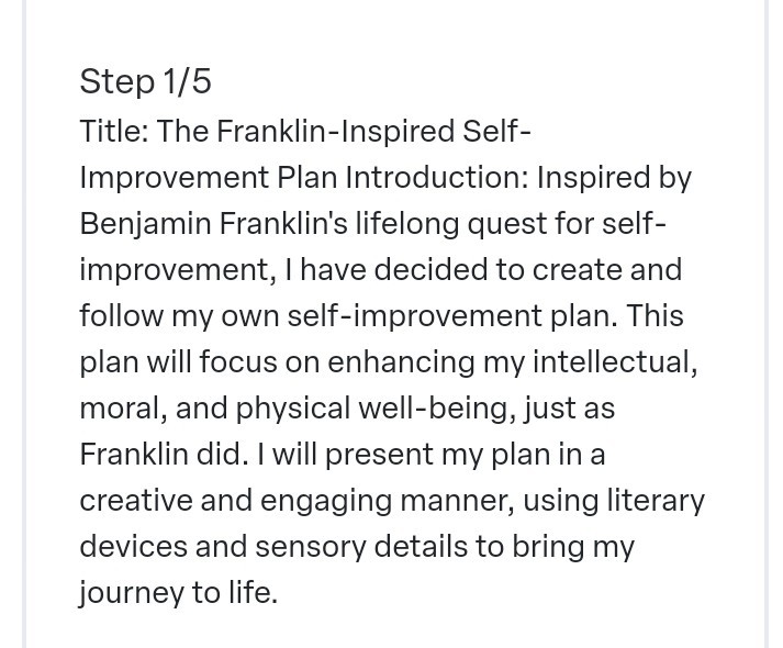 SOLVED: Step 1 / 5 Title: The Franklin-Inspired SelfImprovement Plan ...