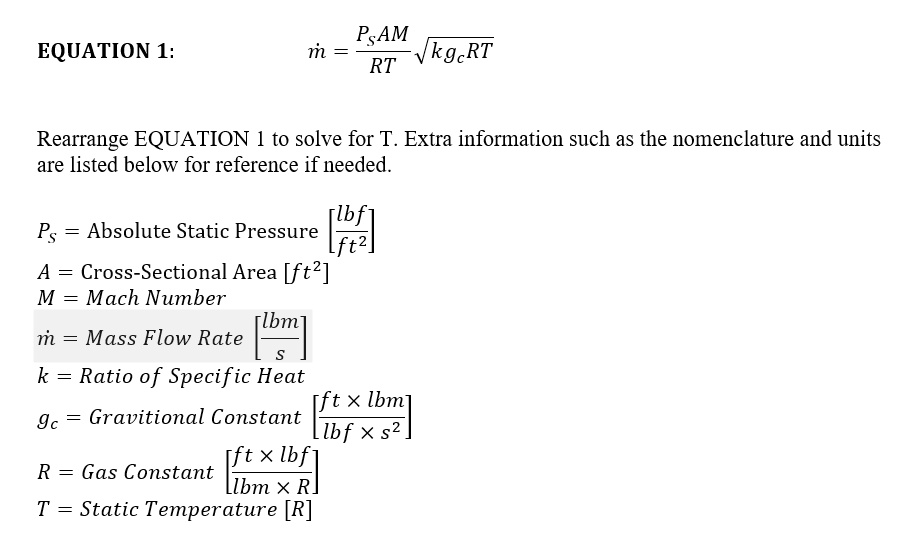 psam m kgcrt rt equation 1 rearrange equation 1 to solve for t extra ...