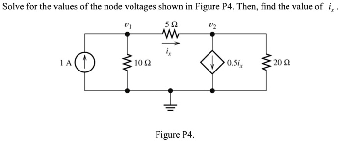 Solve for the values of the node voltages shown in Figure P4. Then, find the value of ix.