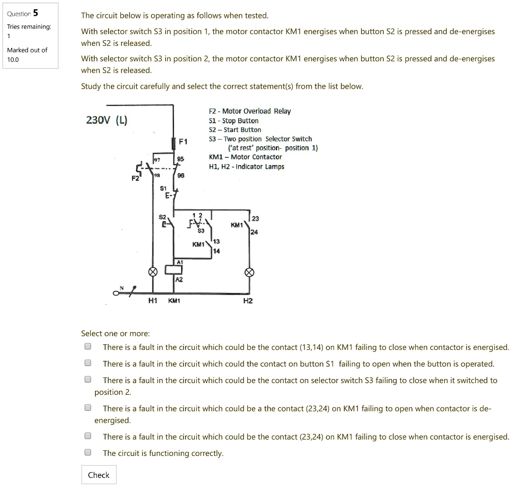 Question 5 Tries remaining: 1 Marked out of 10.0 The circuit below is ...