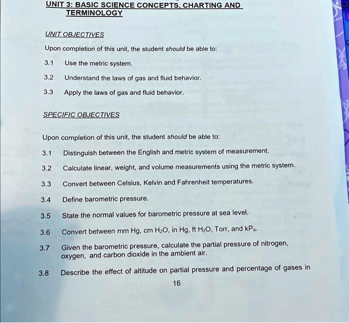 SOLVED: Texts: UNIT 3: BASIC SCIENCE CONCEPTS, CHARTING AND TERMINOLOGY UNIT OBJECTIVES Upon ...