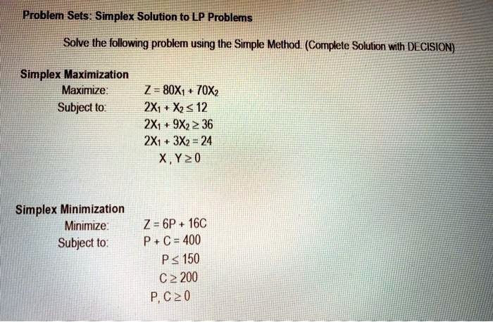 Solved Problem Sets Simplex Solution To Lp Problems Solve The 2012