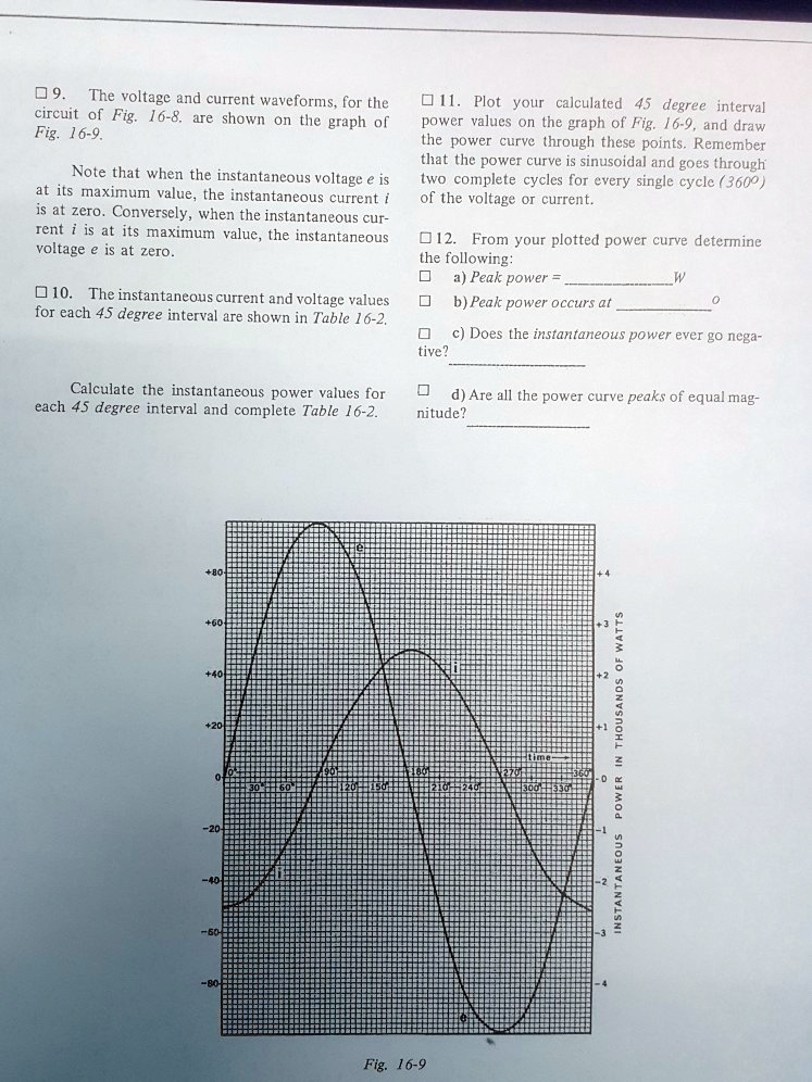 9. The voltage and current waveforms, for the circuit of Fig. 16-8. are shown on the graph of ...