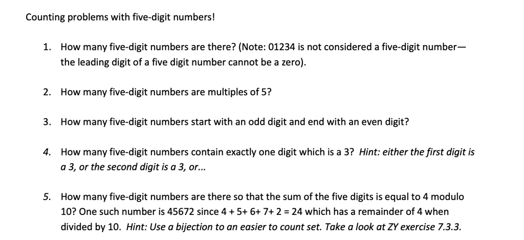 SOLVED: Counting problems with five-digit numbers! How many five-digit ...