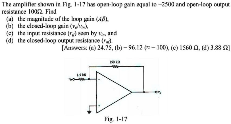 Solved The Amplifier Shown In Fig 1 17 Has Open Loop Gain Equal To 0834