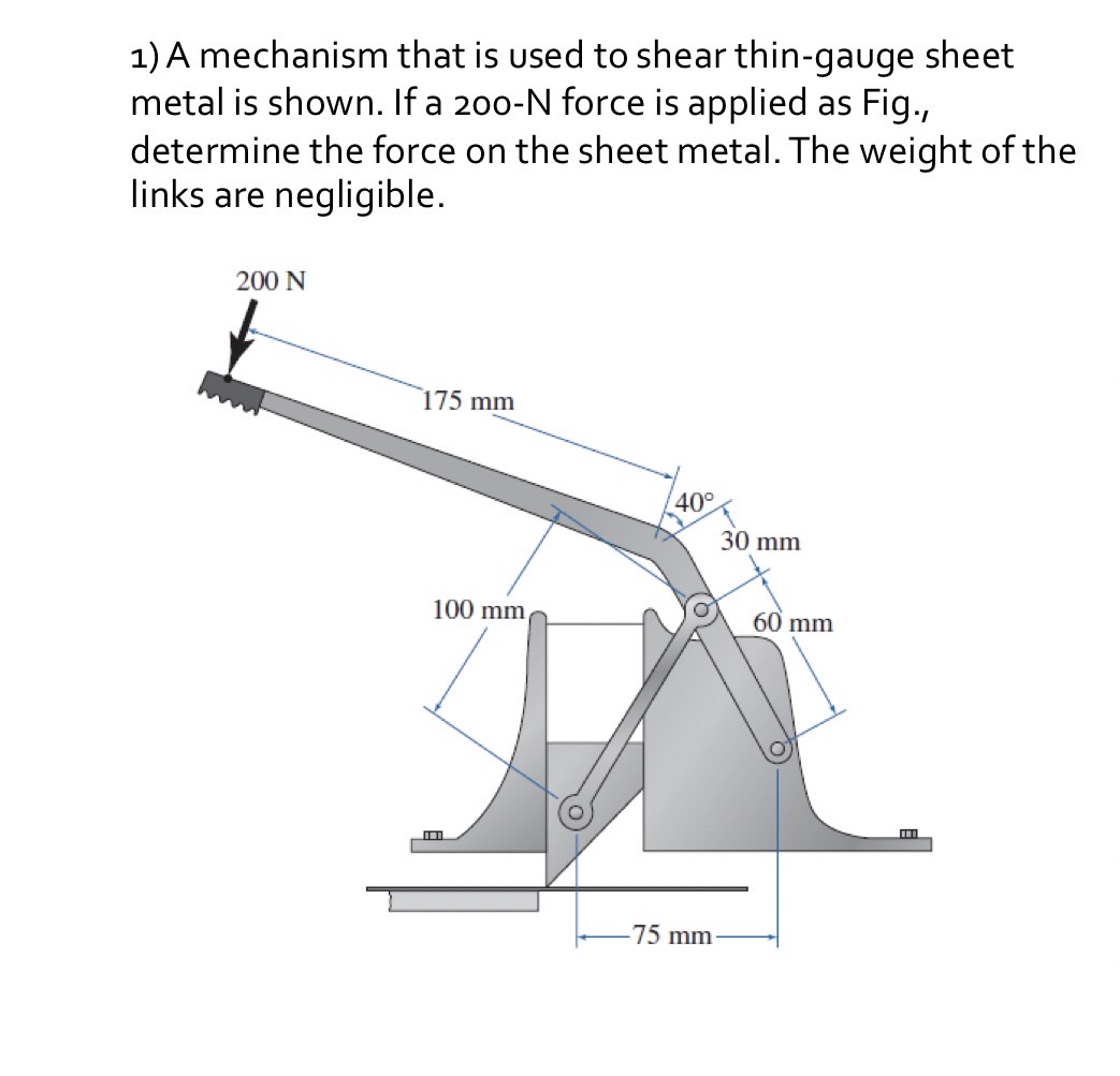 1) A mechanism that is used to shear thin-gauge sheet metal is shown ...