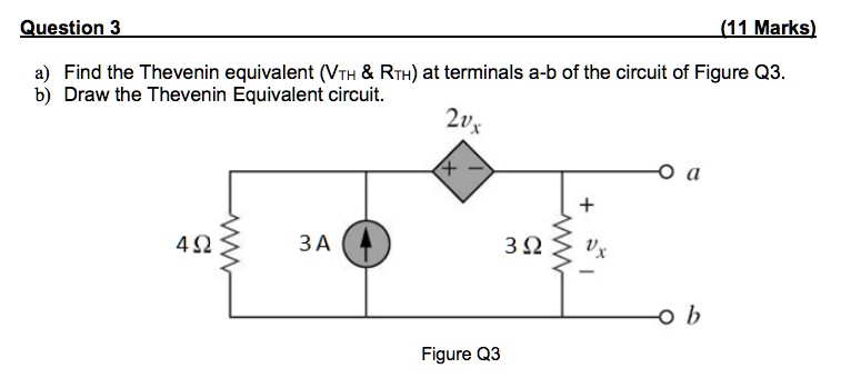 SOLVED: a) Find the Thevenin equivalent (VTH RTH) at terminals a-b of the circuit of Figure Q3 ...