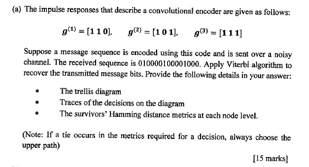 Solved The Impulse Responses That Describe A Convolutional Encoder Are