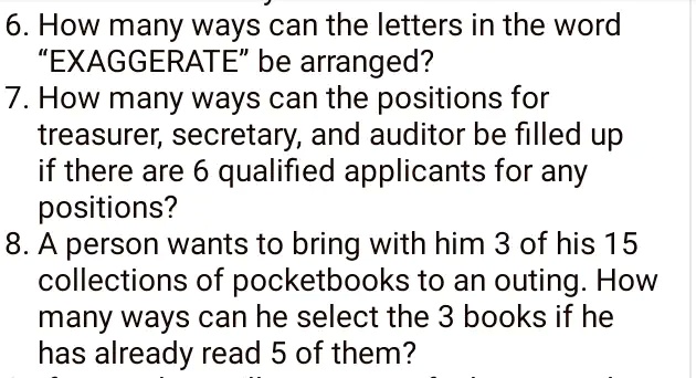 6. How many ways can the letters in the word "EXAGGERATE" be arranged ...