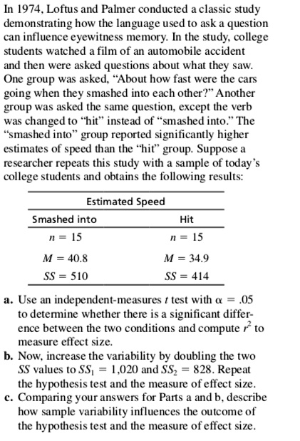 In 1974, Loftus and Palmer conducted a classic study demonstrating how ...