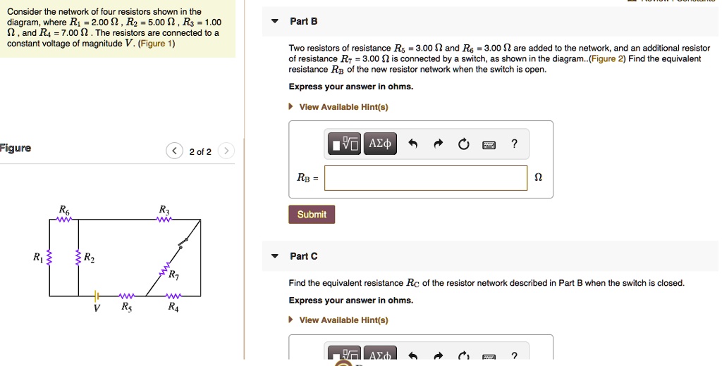 Consider the network of four resistors shown in the diagram, where R1 ...