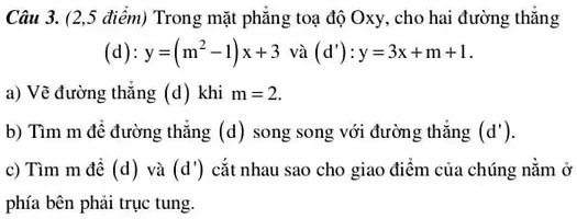 CÃ¢u 3. (2,5 Ä‘iá»ƒm) Trong máº·t pháº³ng tá» a Ä‘á»™ Oxy, cho hai Ä‘Æ ...