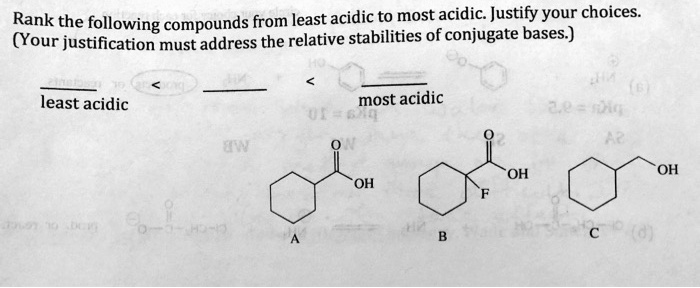 SOLVED: Rank the following ' compounds from least acidic to most acidic ...