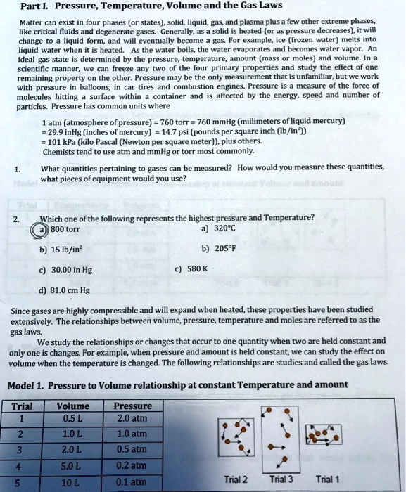 SOLVED: Part [ Pressure, Temperature, Volume and the Gas Laws Matter ...
