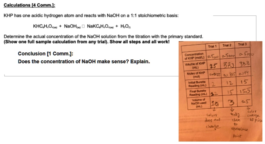 calculations 4 comm khp has one acidic hydrogen atom and reacts with ...