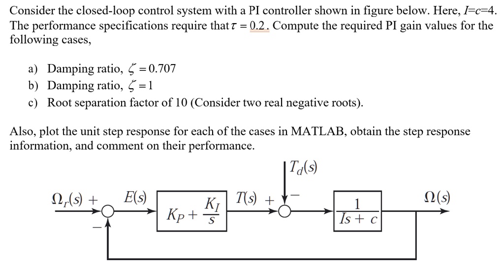 SOLVED: Consider the closed-loop control system with a PI controller shown in figure below. Here ...