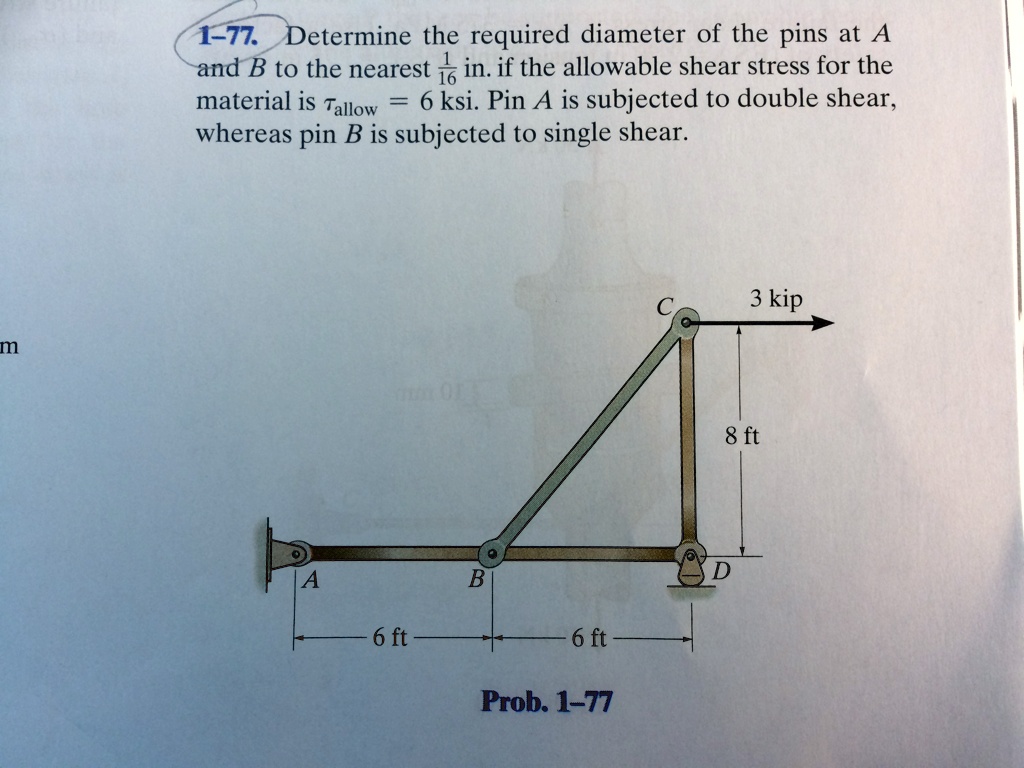 SOLVED: Determine the required diameter of the pins at A and B to the ...