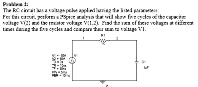 SOLVED: Please use LTspice Problem 2: The RC circuit has a voltage pulse applied with the listed ...