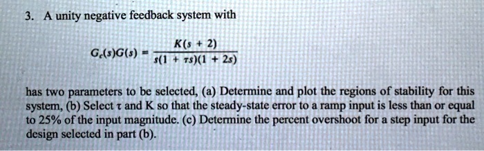 SOLVED: A unity negative feedback system with K(s+2) has two parameters to be selected ...