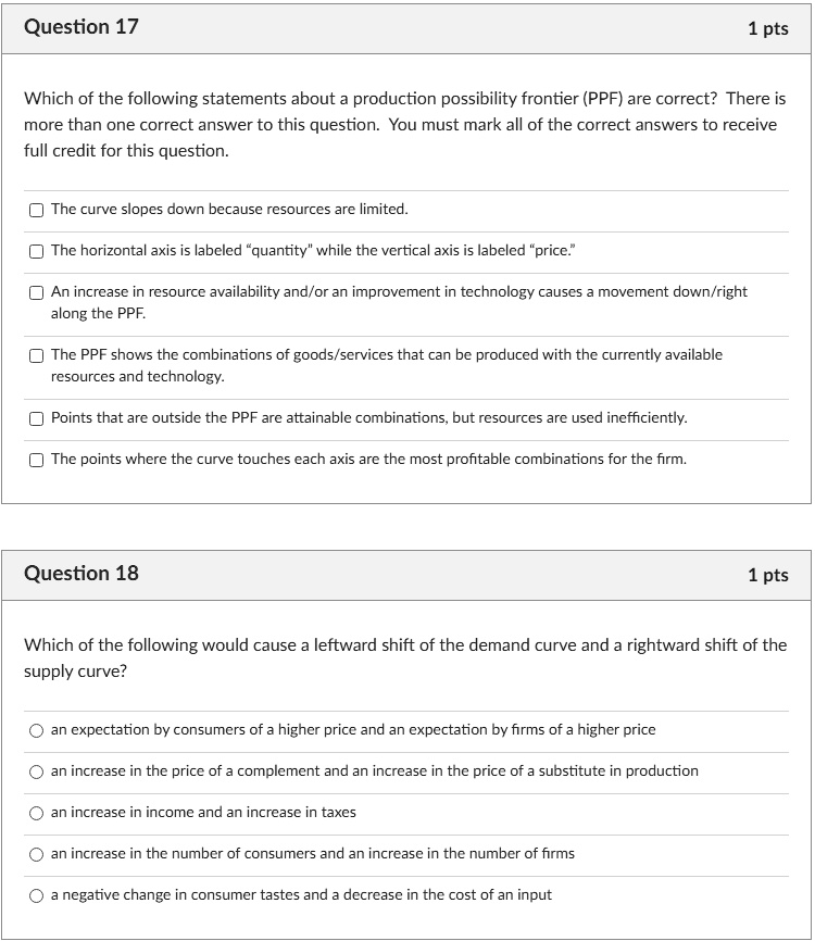 Question 17 1 pts Which of the following statements about a production ...