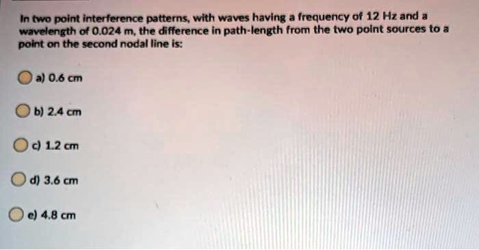 In two-point interference patterns with waves having a frequency of 12 ...