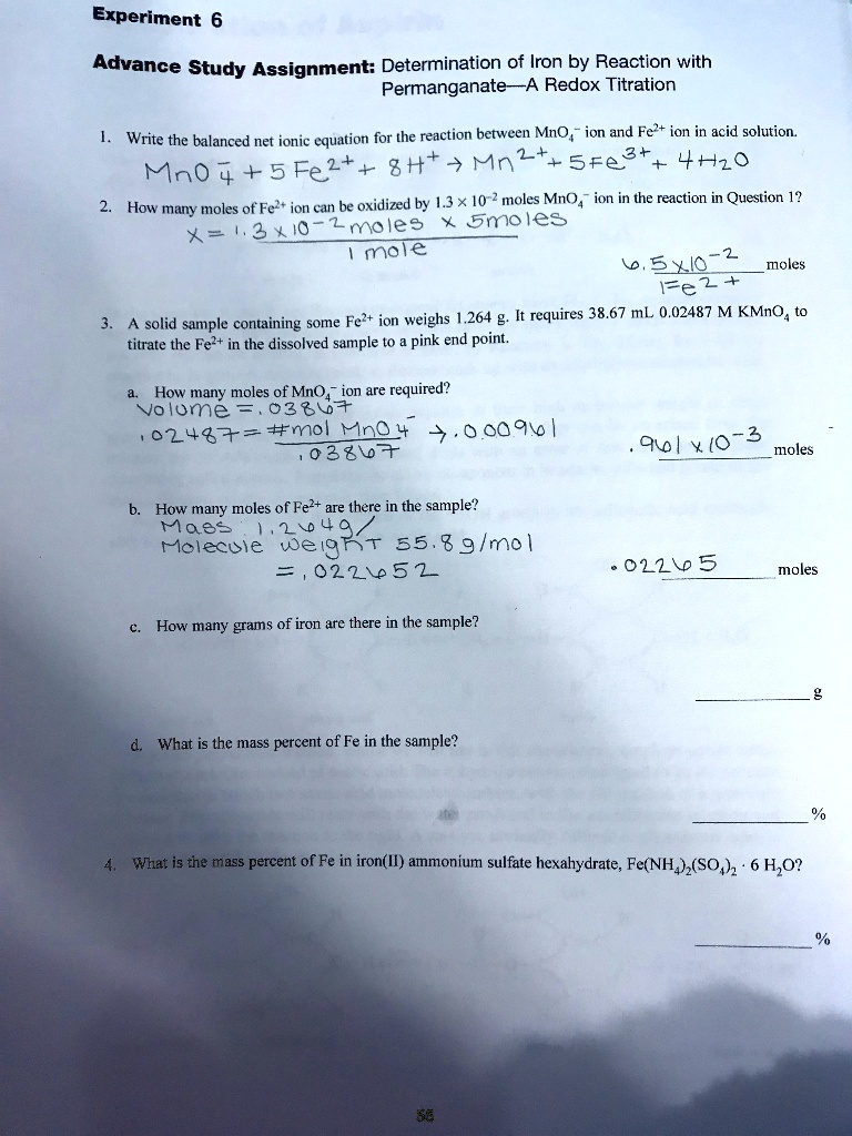 SOLVED: Experiment 6 Advanced Study Assignment: Determination of Iron by Reaction with ...