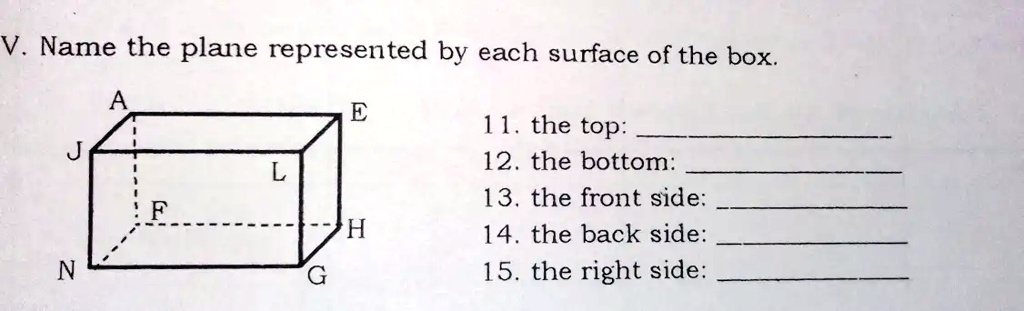 SOLVED: V Name the plane represented by each surface of the box: 11 ...